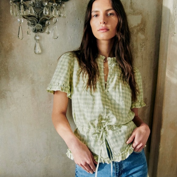 Sezane | Tops | Sezane Shenali Shirt Sunembroidered Vichy Size 4 | Poshmark